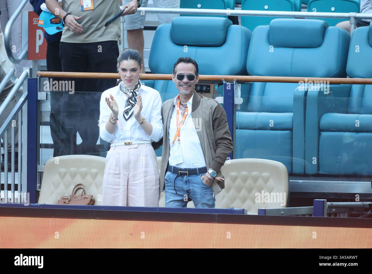 Miami Gardens, Florida, USA. 21st Mar, 2025. Marc Anthony and his wife Nadia Ferreira attend the ...