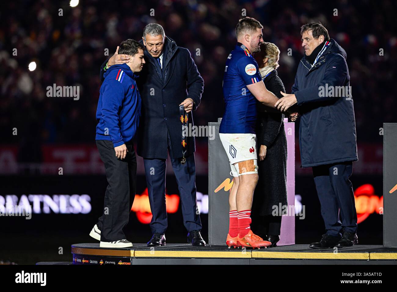 Abdelatif Benazzi Antoine Dupont Gregory Alldritt Florian Grill during the 6 or Six Nations ...