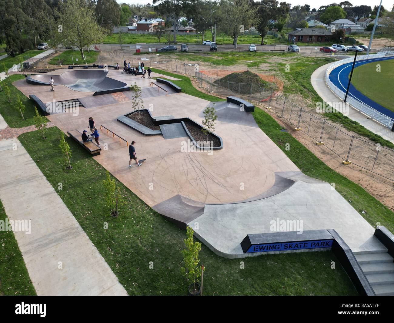 aerial view of Ewing Park Skatepark, skateboarding park bendigo Stock Photo - Alamy