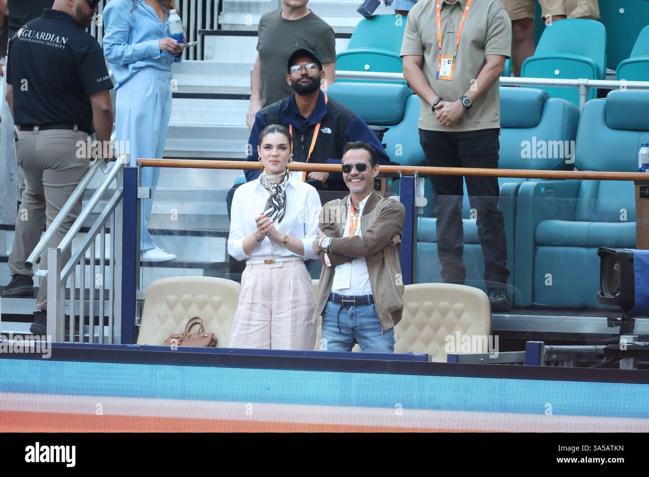 Miami Gardens, Florida, USA. 21st Mar, 2025. Marc Anthony and his wife Nadia Ferreira attend the ...