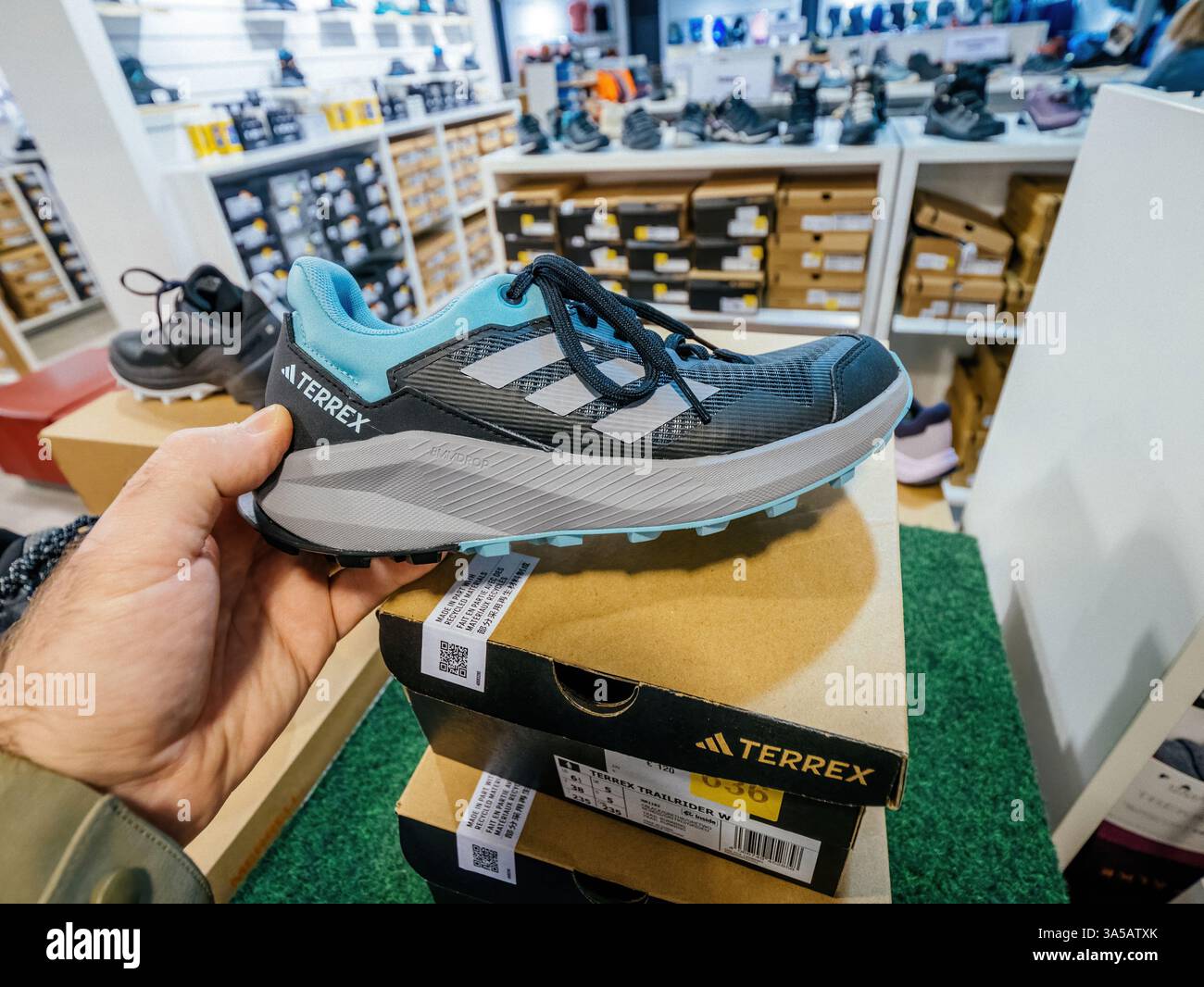 Freiburg, Germany - Feb 10, 2025: A Terrex trail running shoe by Adidas ...