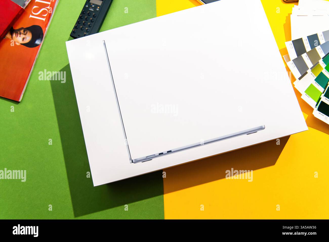 Paris, France - Mar 13, 2025: Sealed MacBook Air M4 box lies on a ...