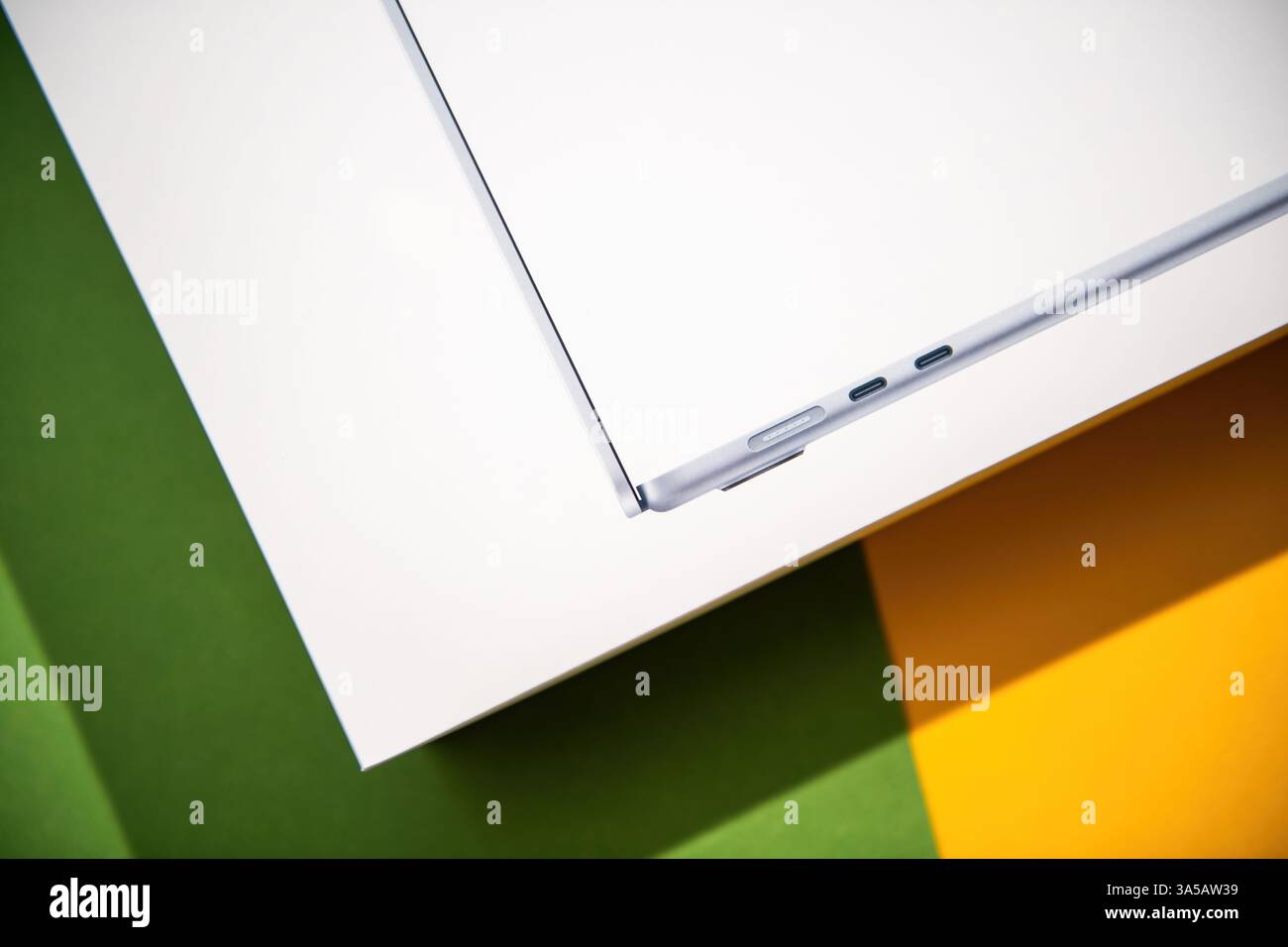 Paris, France - Mar 13, 2025: Close-up view of MacBook Air M4 side ...