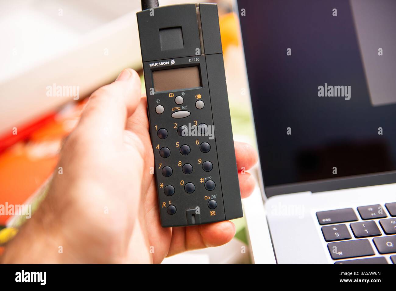 Paris, France - Mar 13, 2025: A classic Ericsson DT120 DECT phone is ...