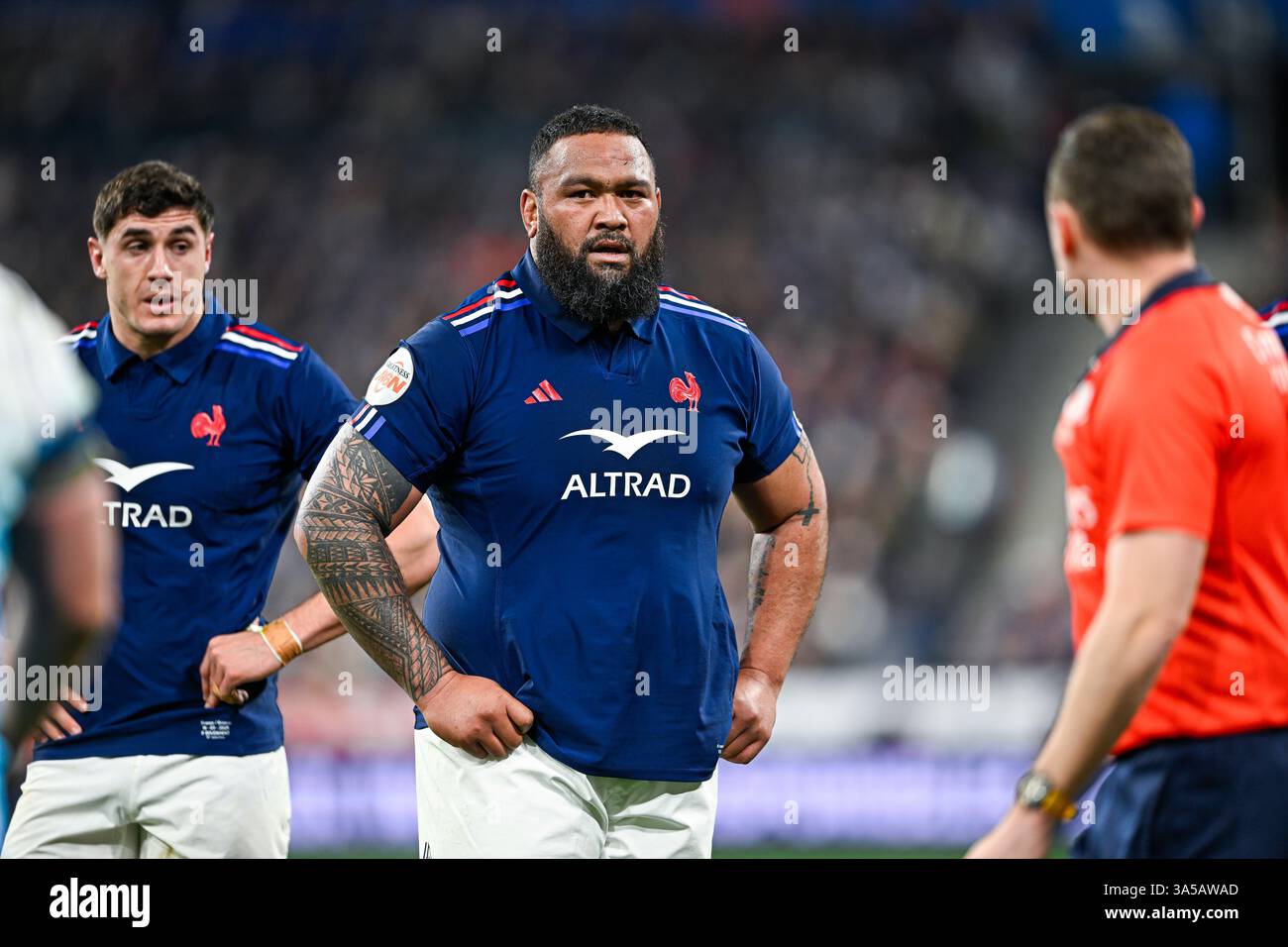 Paris, France. 15th Mar, 2025. Uini Atonio during the 6 or Six Nations ...