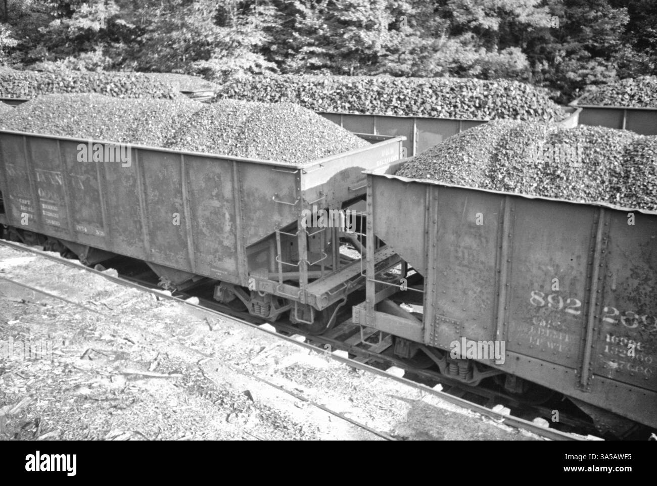 Coal cars, mining camp, Scotts Run, West Virginia, circa 1938 Stock ...
