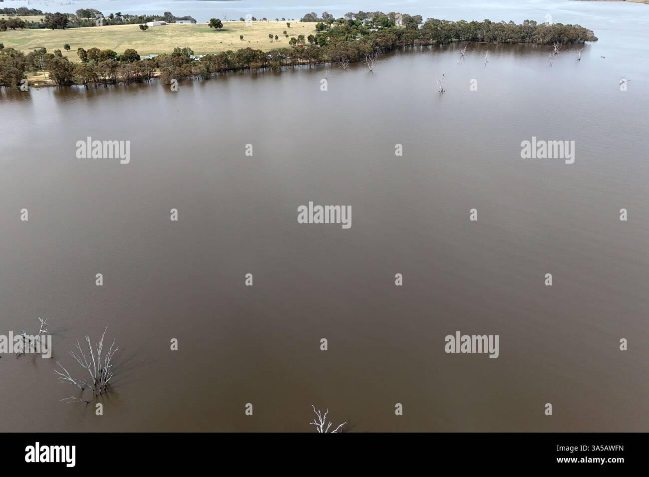 Lake Eppalock overflowing into the Campaspe River after extreme heavy ...