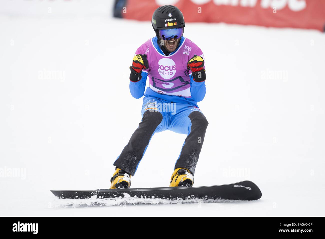 Third placed Aaron March of Italy celebrates in the finish area at the ...