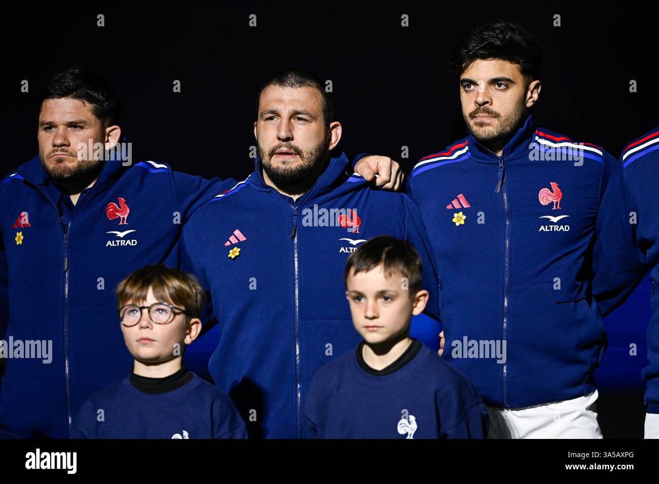 Paris, France. 15th Mar, 2025. Dorian Aldegheri Romain Ntamack and ...