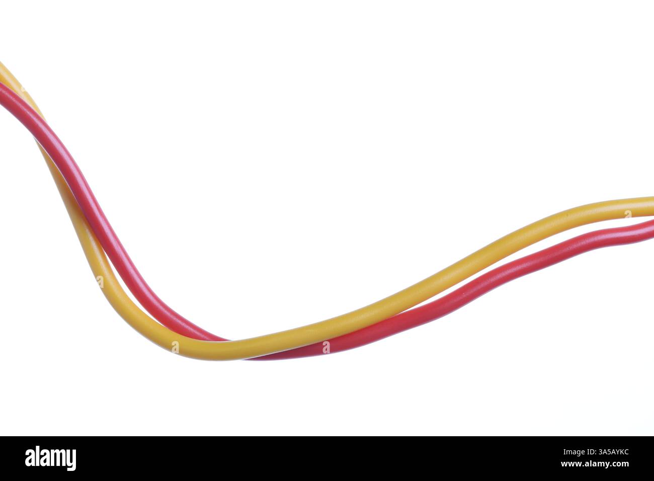 Red and yellow electrical wires on white background Stock Photo - Alamy