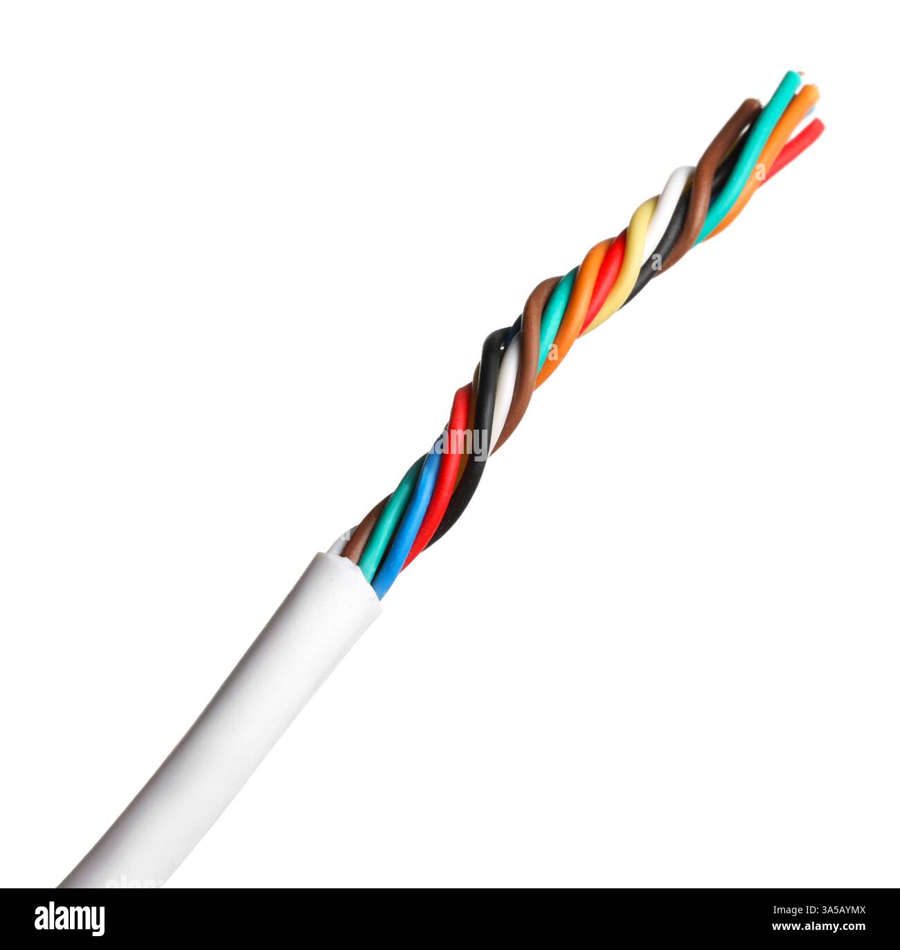 Color stripped electrical wire isolated on white Stock Photo - Alamy