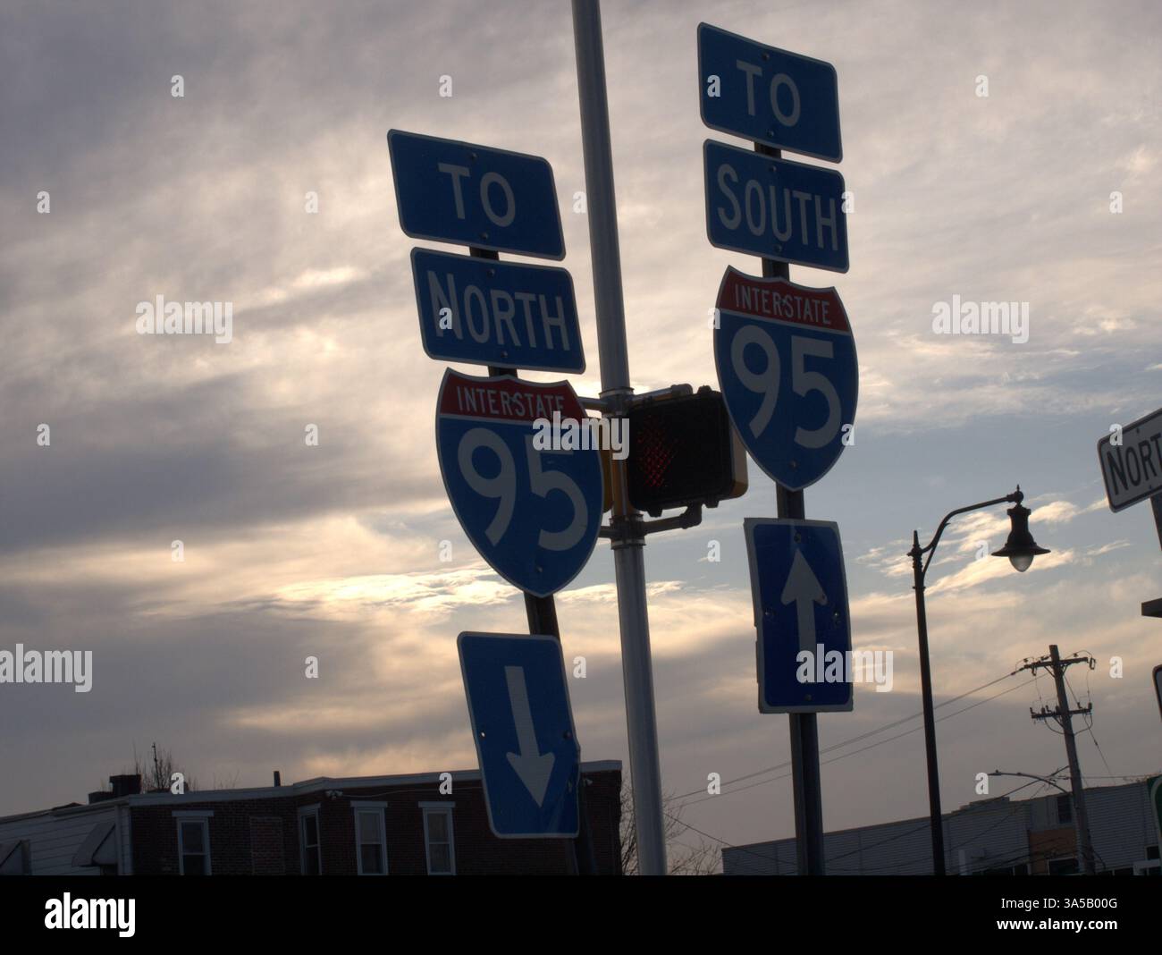 Interstate 95 sign with arrows in Chester, Pennsylvania. Direction ...