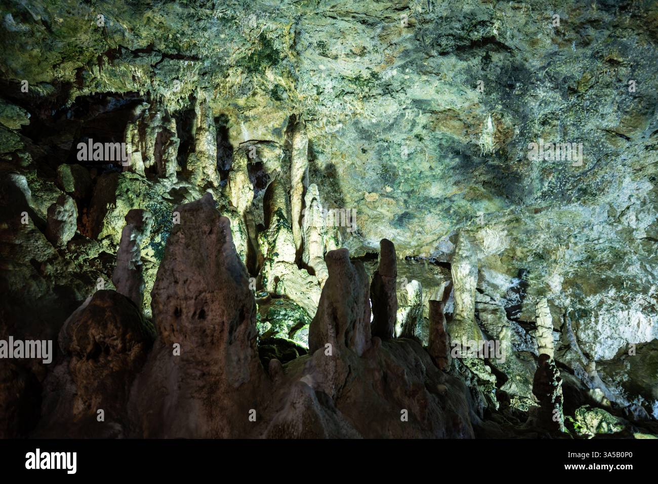22 March 2025, Baden-Württemberg, Sonnenbühl: Stalactites can be seen ...