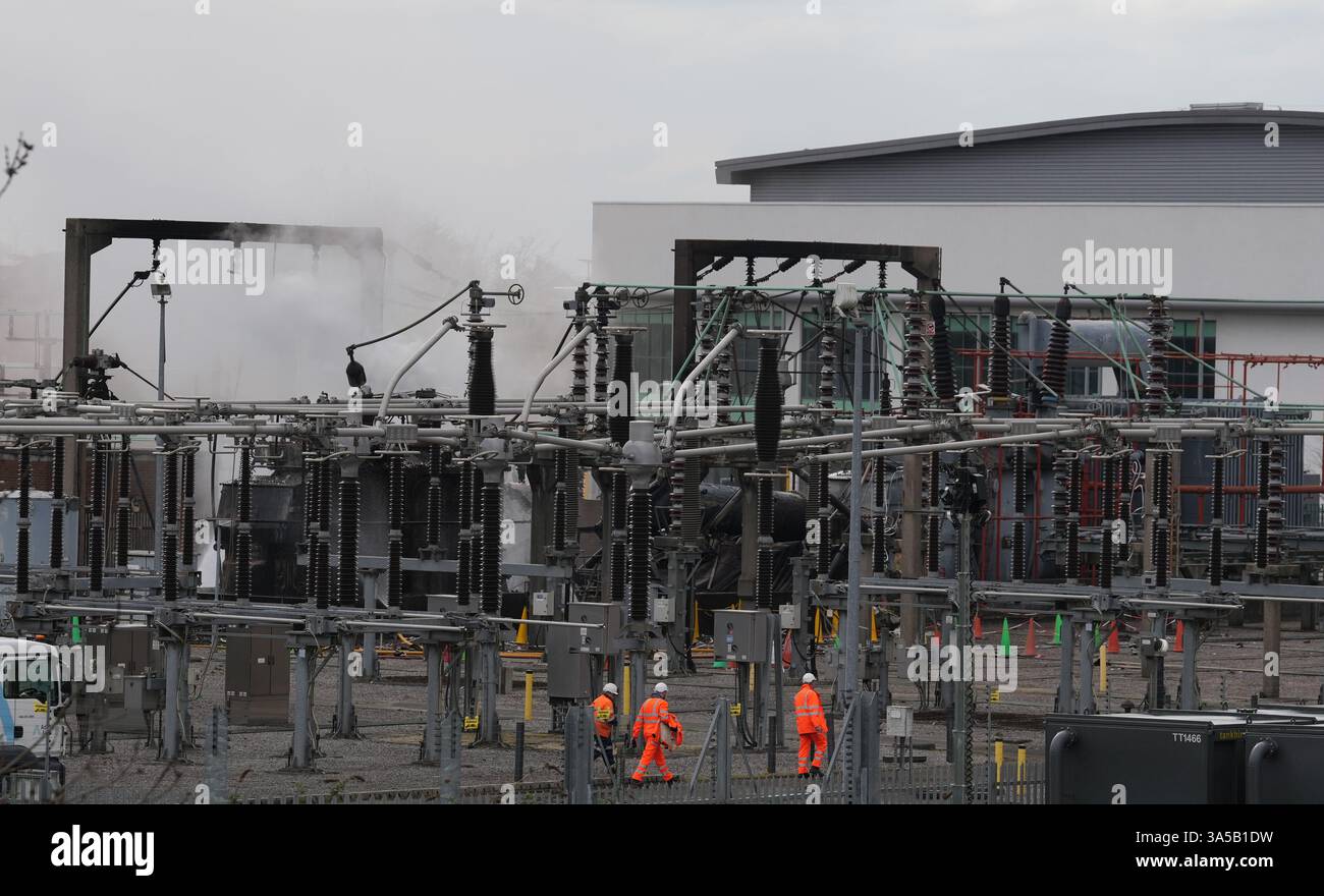 A view of the North Hyde electrical substation which caught fire Thursday night. Flights resumed ...