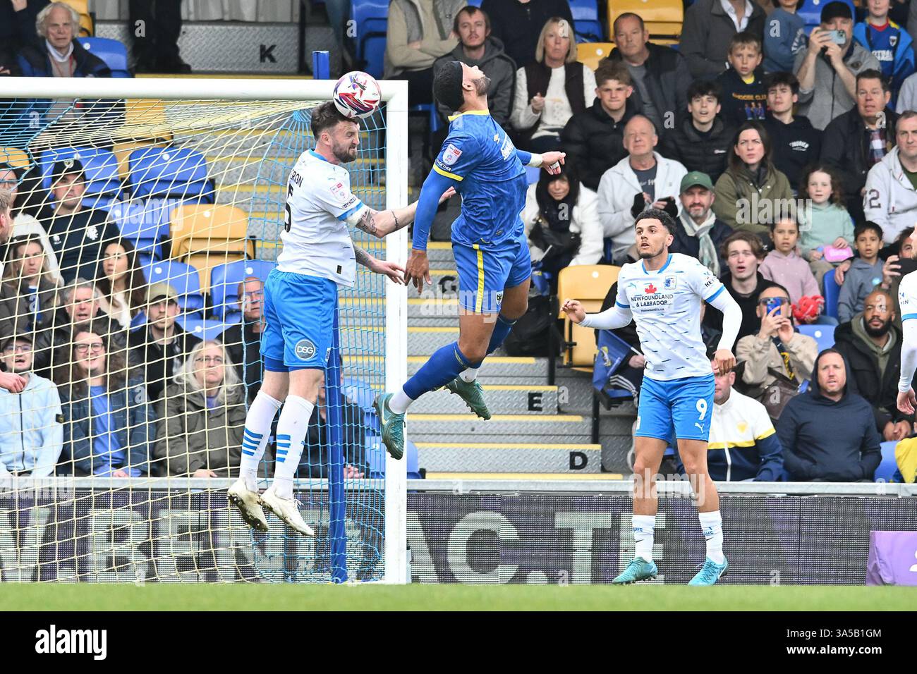 Kyle Cameron (5 Barrow) clears the ball during the Sky Bet League 2 ...