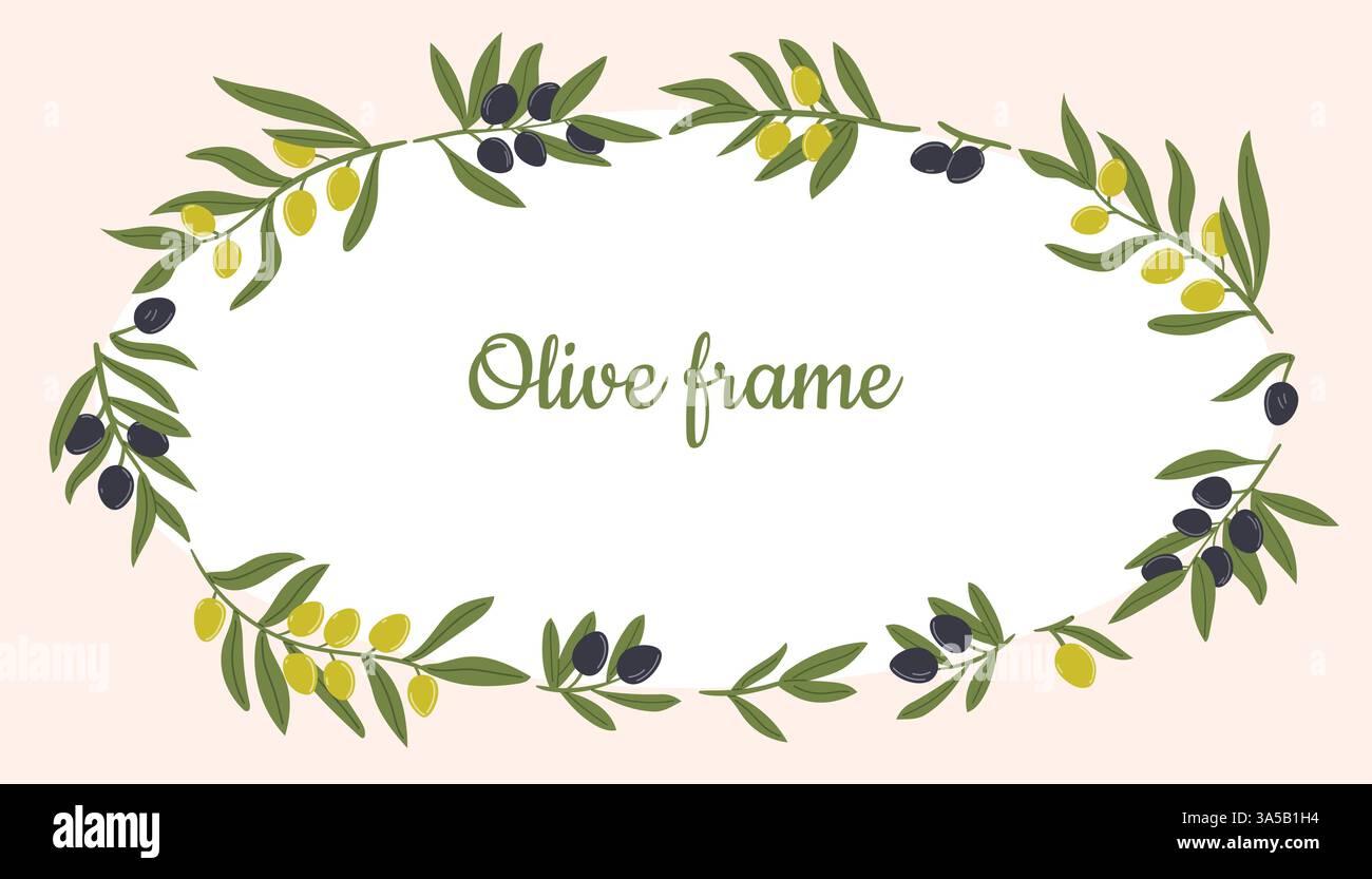 Olive branch round frame. Hand drawn wedding logo herb, with elegant ...