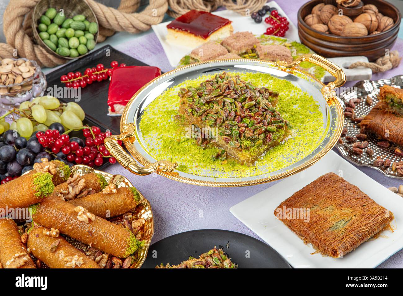 Turkish desserts baklava and kadayif. Traditional Turkish assorted ...