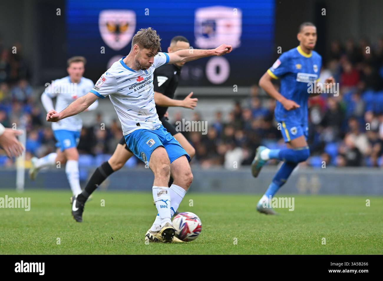 Sam Foley (16 Barrow) crosses the ball during the Sky Bet League 2 ...