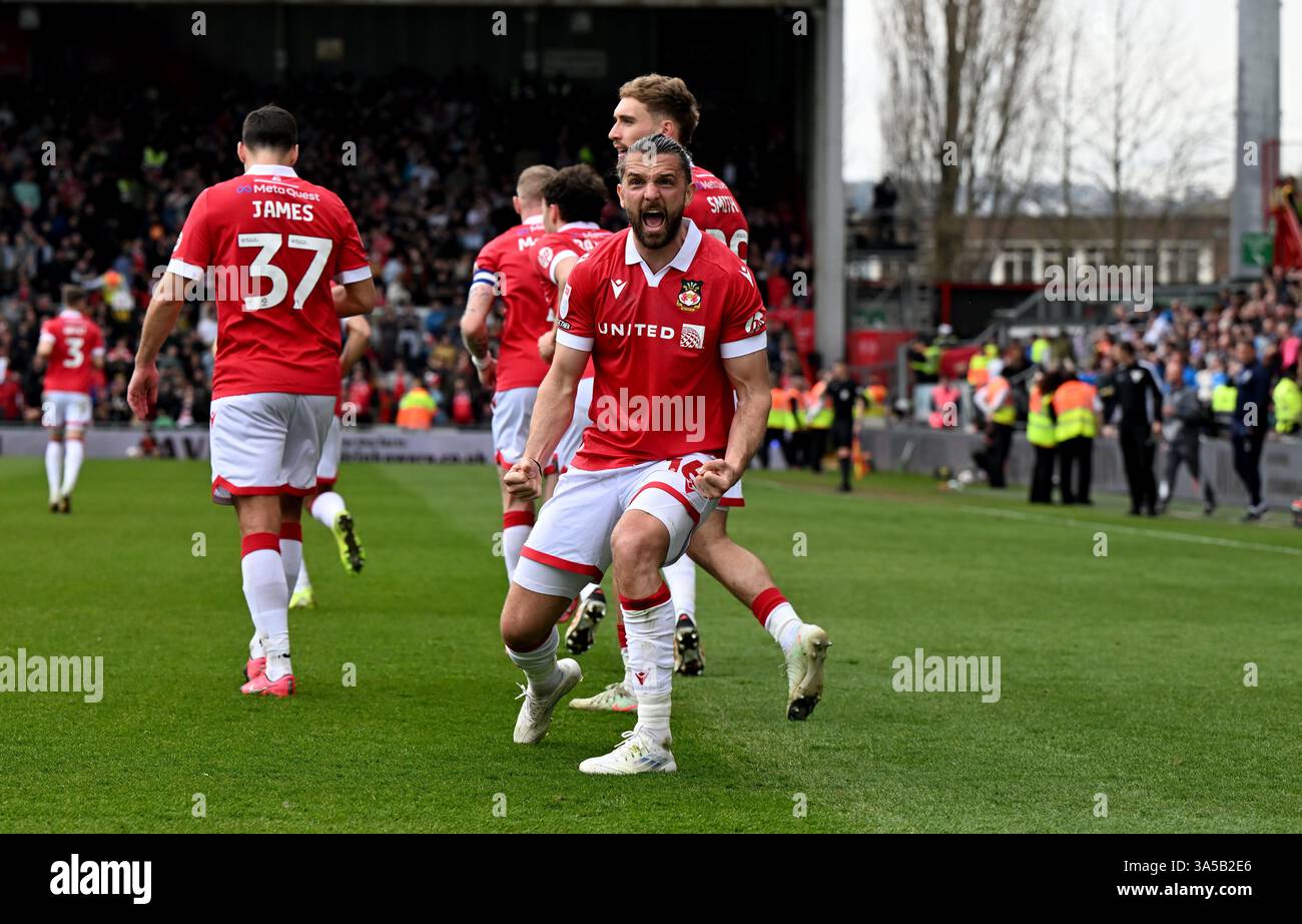 Wrexham's Jay Rodriguez celebrates scoring their side's first goal of ...