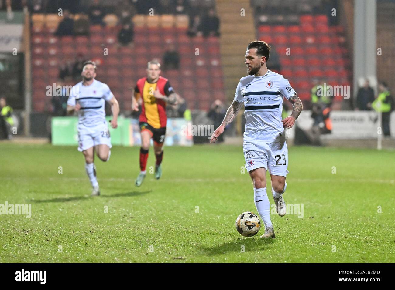 Glasgow, Scotland, UK. 21st March, 2025. Dylan Easton of Raith Rovers ...