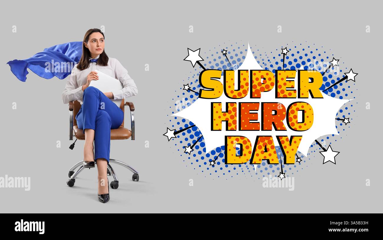 Banner for National Superhero Day with businesswoman Stock Photo - Alamy