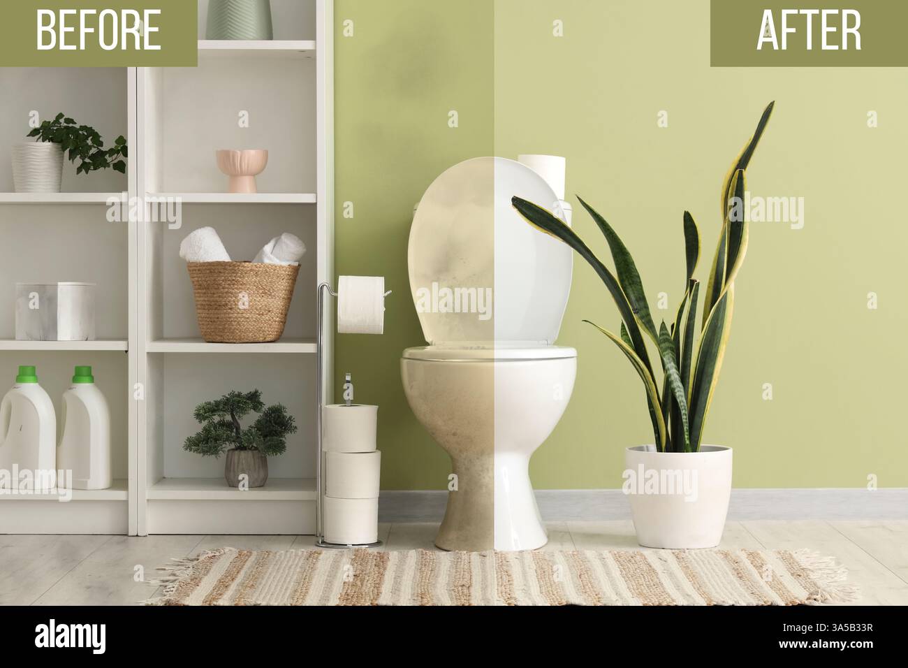 Restroom before and after dry-cleaning Stock Photo - Alamy