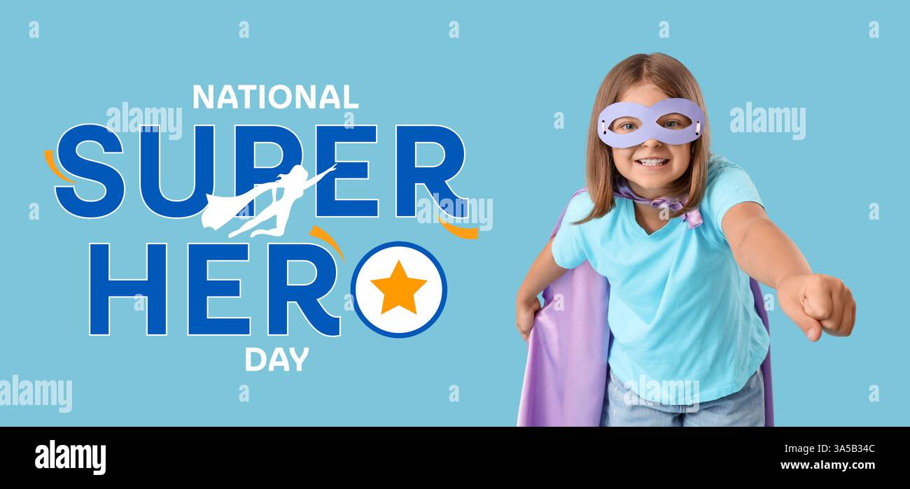 Banner for National Superhero Day with happy girl Stock Photo - Alamy