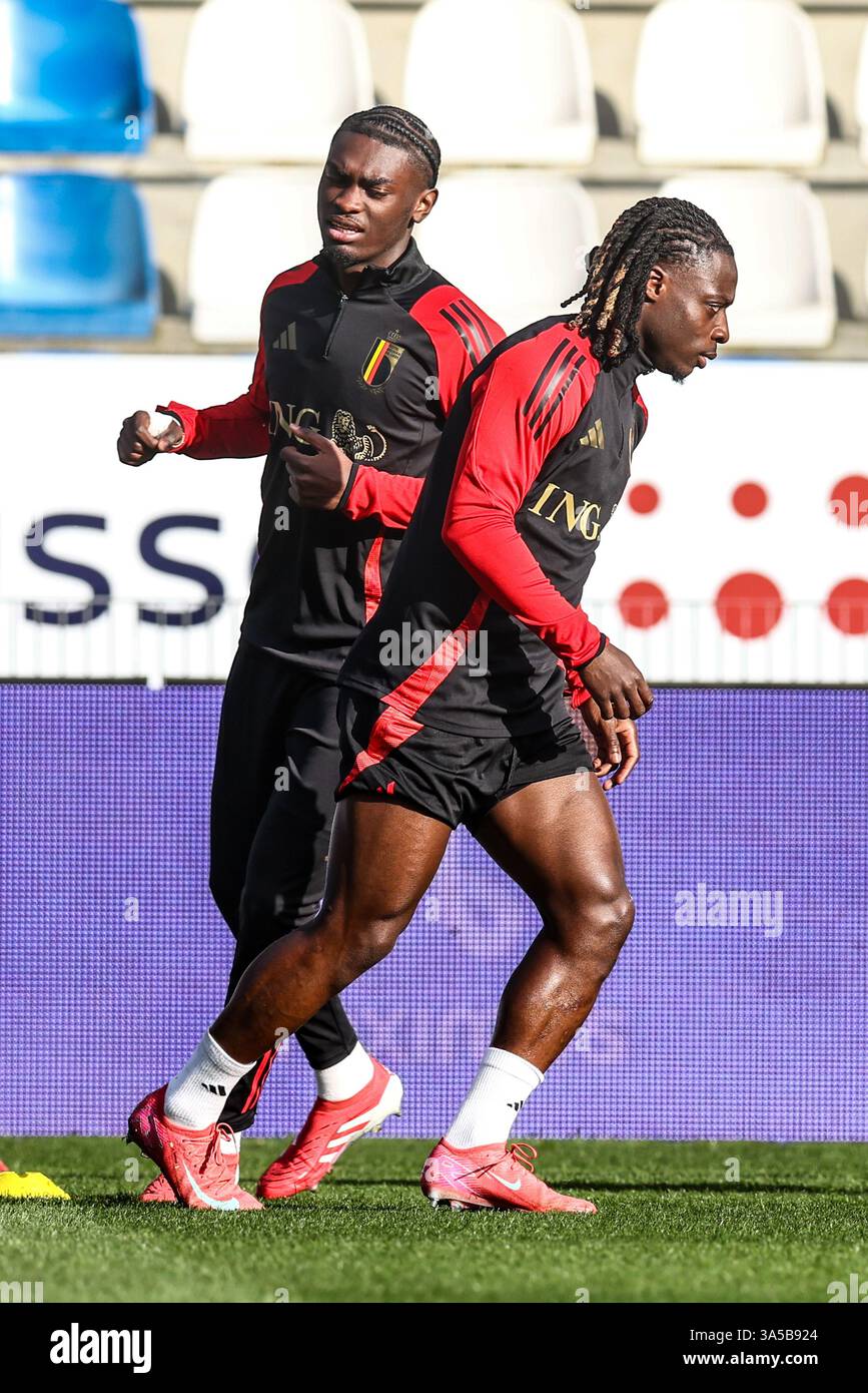 Belgium's Jorthy Mokio and Belgium's Jeremy Doku pictured during a ...