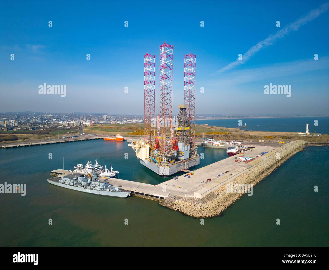 Aerial view of Aberdeen South Harbour - Port of Aberdeen with HMS ...
