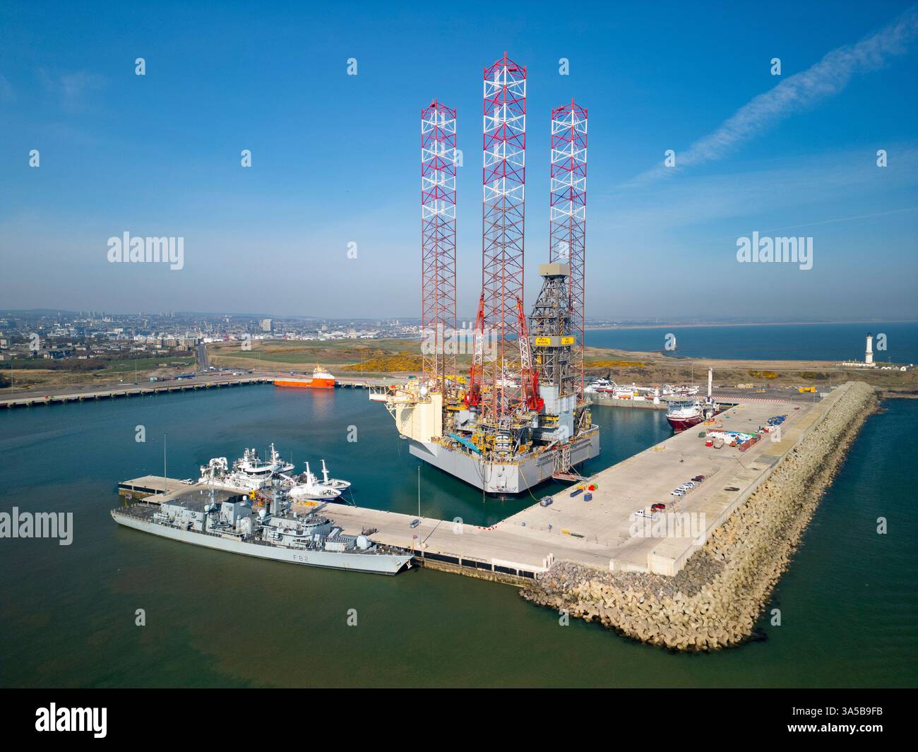 Aerial view of Aberdeen South Harbour - Port of Aberdeen with HMS ...