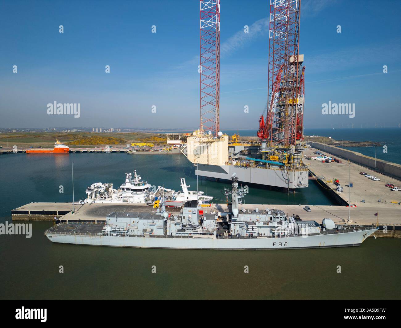 Aerial view of Aberdeen South Harbour - Port of Aberdeen with HMS ...