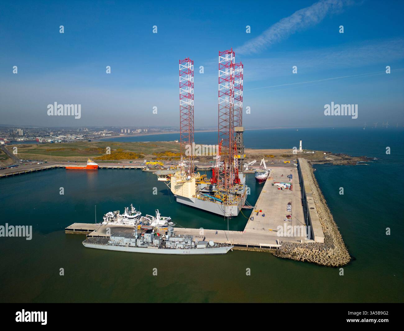 Aerial view of Aberdeen South Harbour - Port of Aberdeen with HMS ...