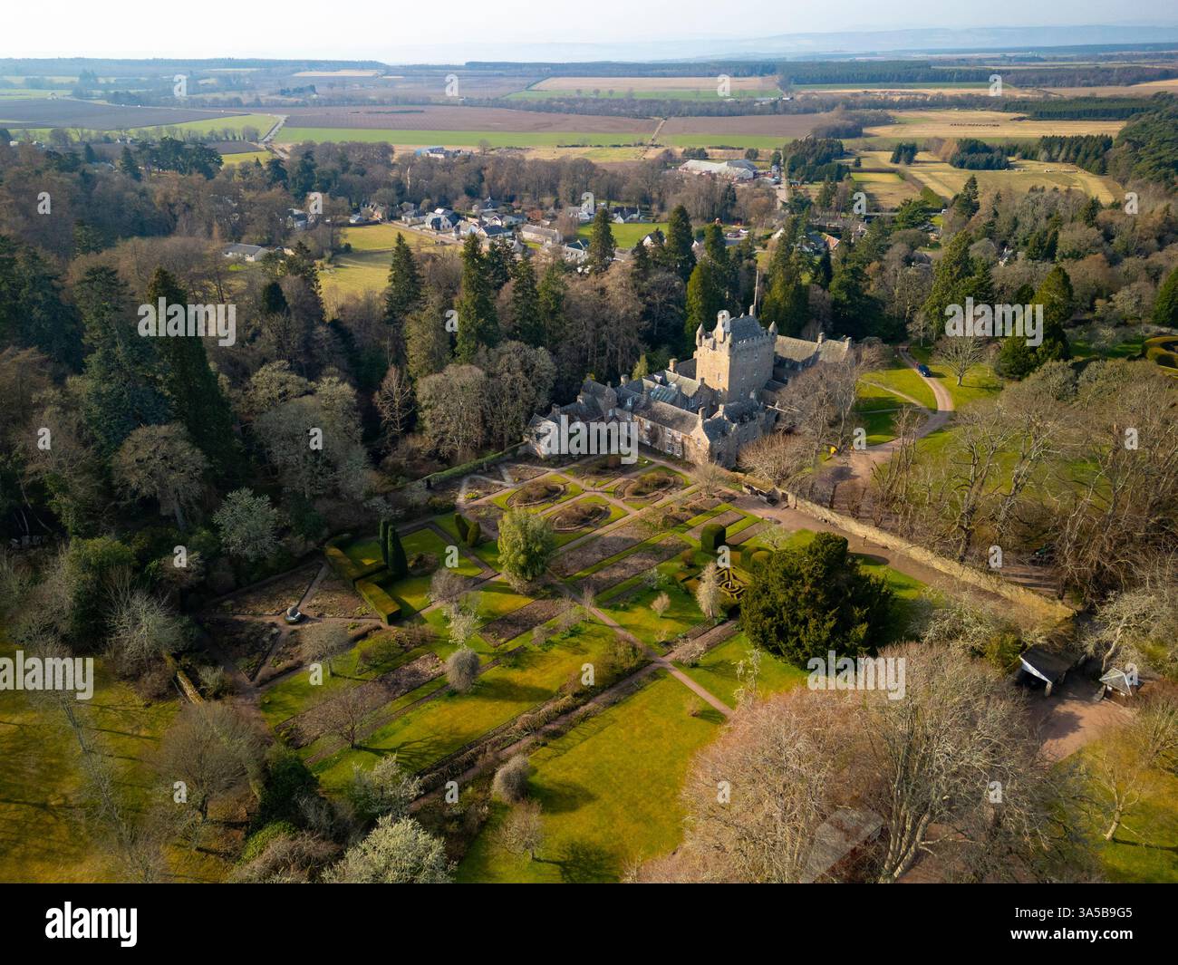 Aerial view of Cawdor Castle near Nairn, Highland, Scotland, UK Stock ...