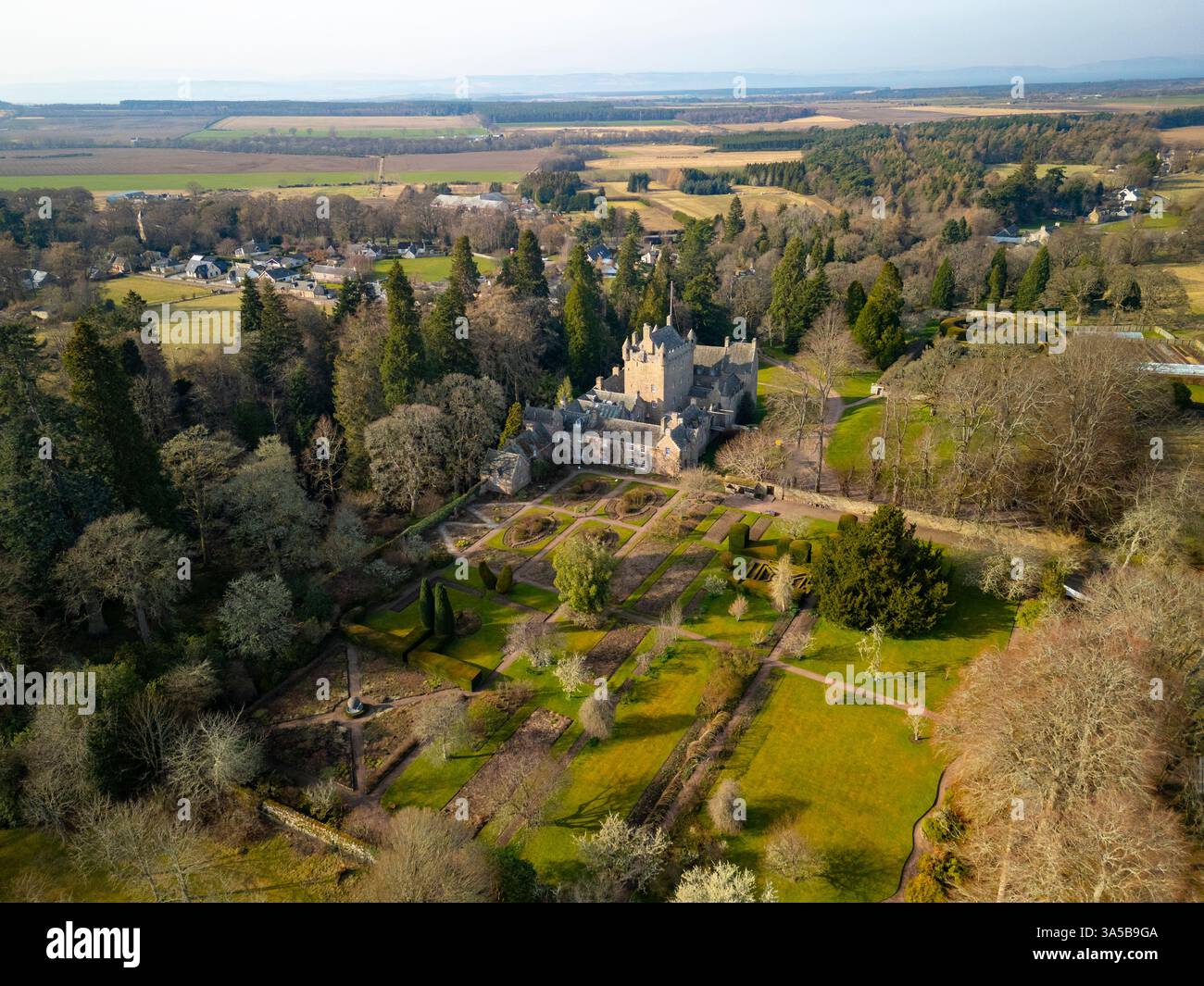 Aerial view of Cawdor Castle near Nairn, Highland, Scotland, UK Stock ...