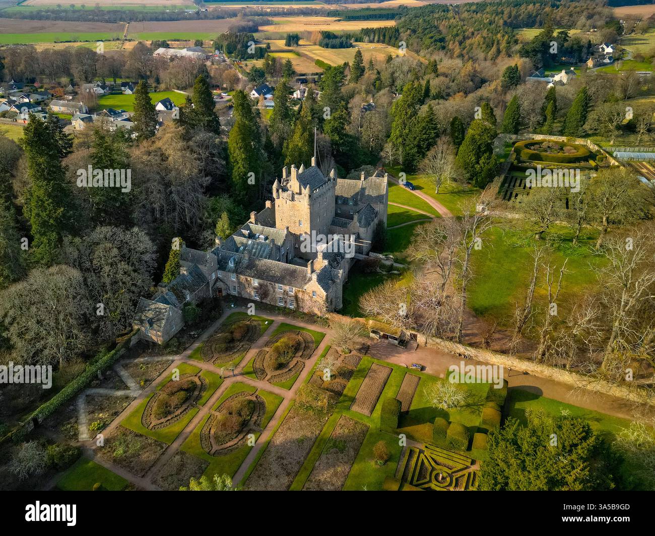 Aerial view of Cawdor Castle near Nairn, Highland, Scotland, UK Stock ...