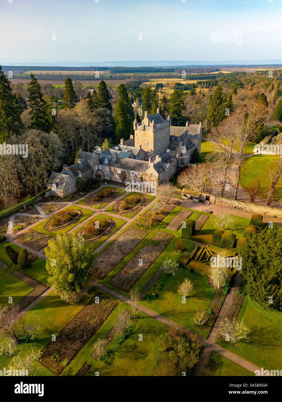 Aerial view of Cawdor Castle near Nairn, Highland, Scotland, UK Stock ...