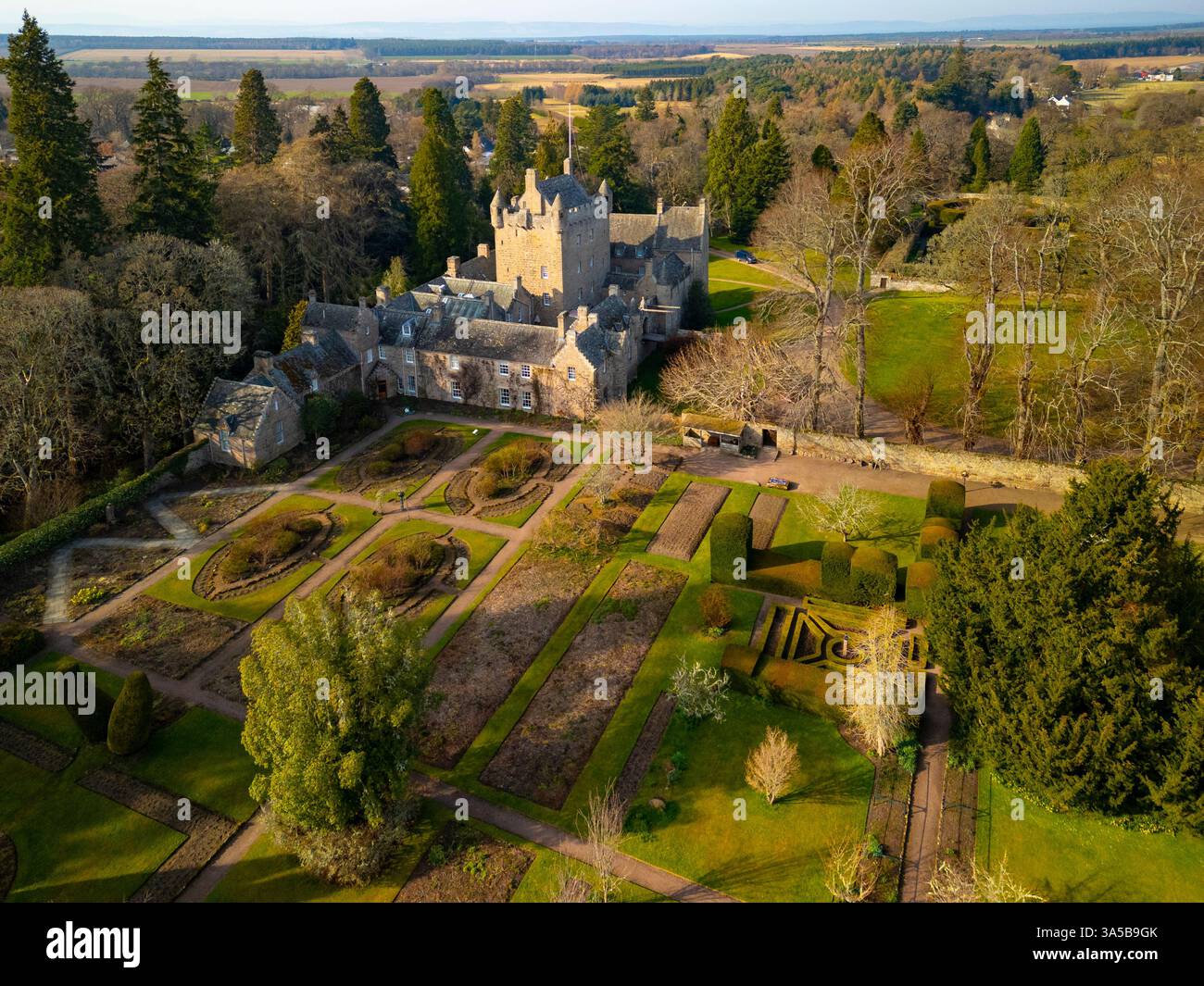 Aerial view of Cawdor Castle near Nairn, Highland, Scotland, UK Stock ...