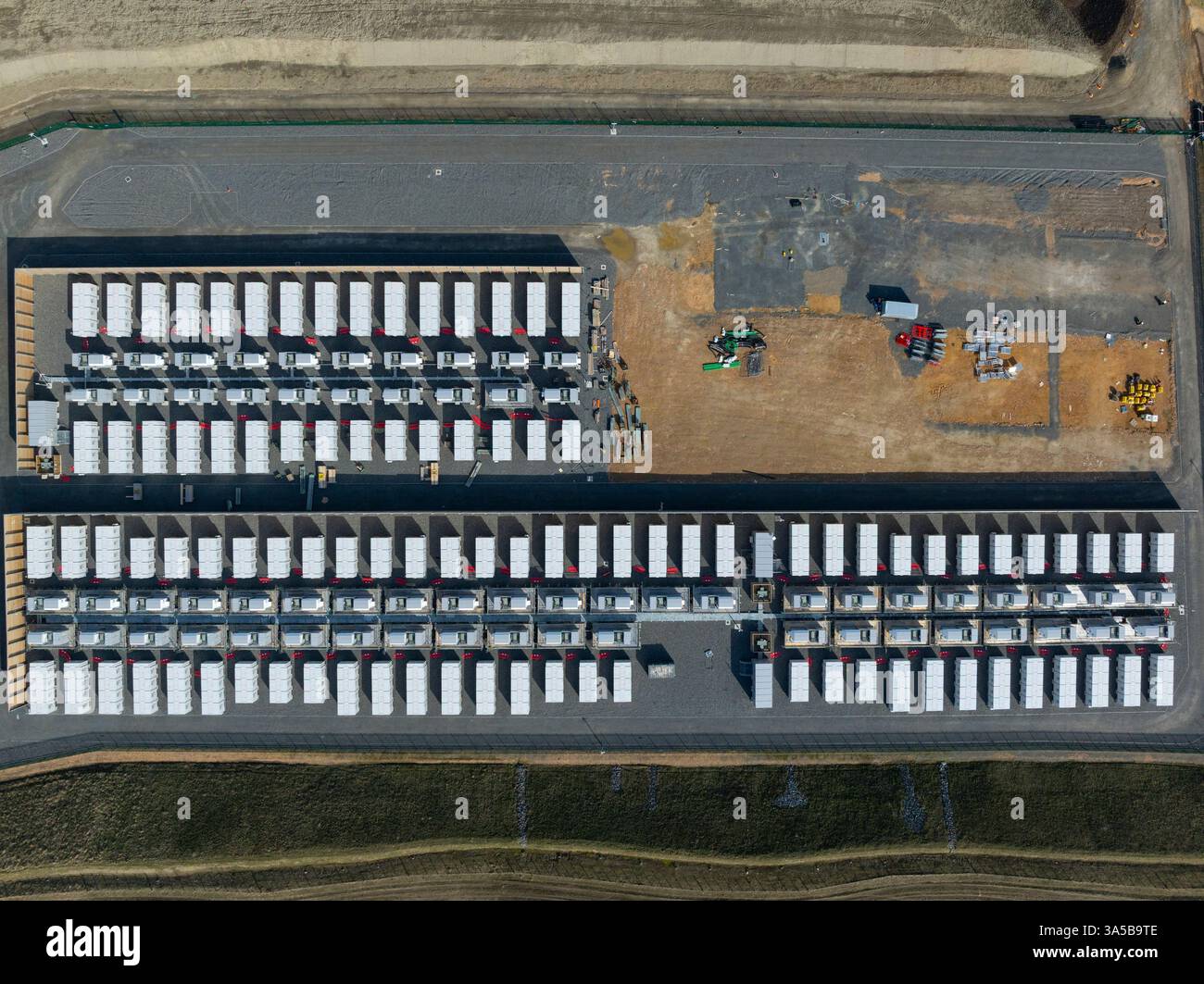 Aerial view of Europe's biggest battery storage project by Zenobe at ...