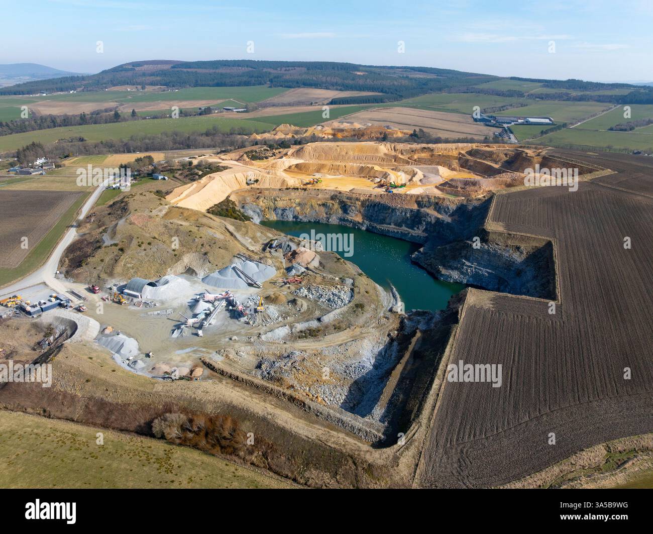 Aerial view of Cairdshill Quarry, a crushed rock quarry, owned by ...
