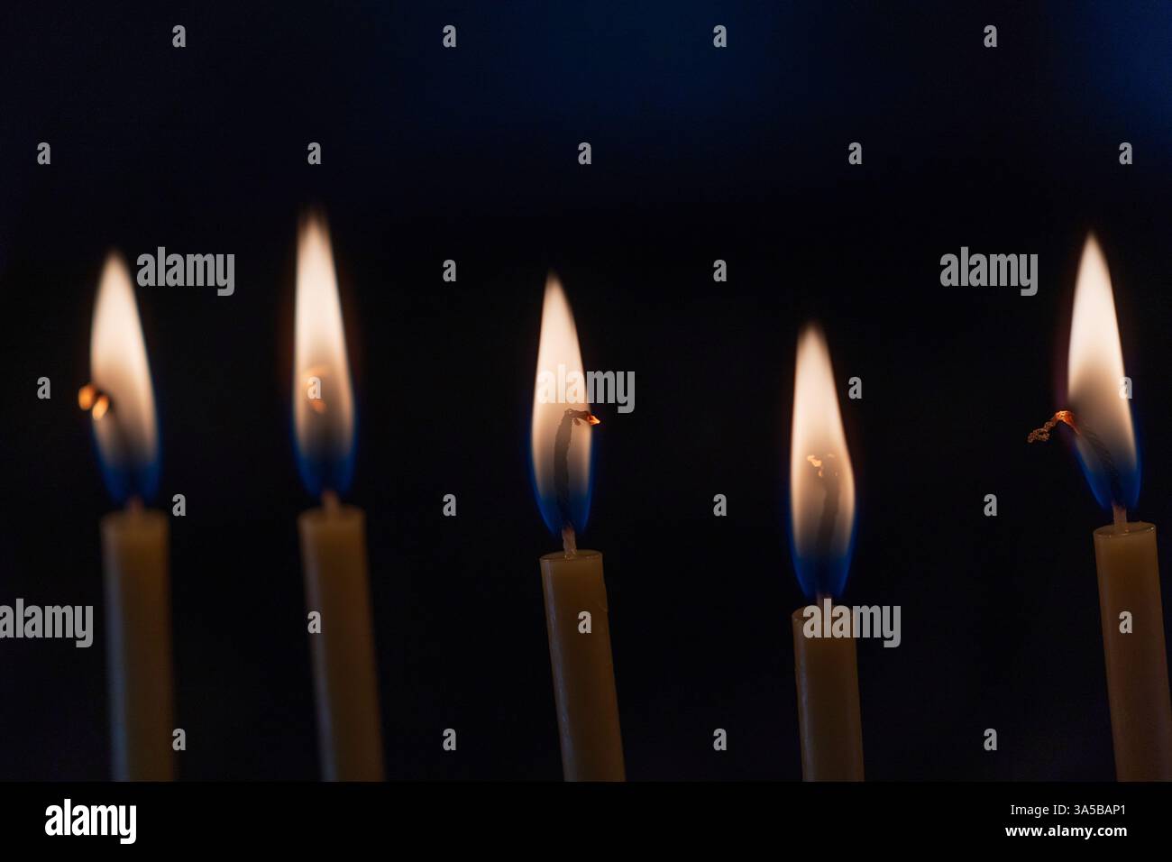 Five burning candles. Stages of life. Don't burn yourself. Dark mood ...