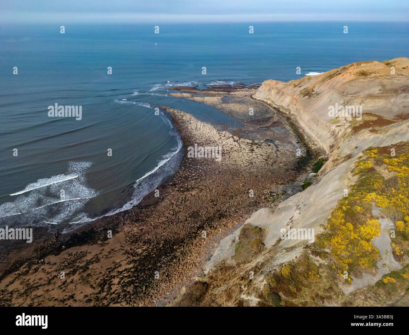 Aerial view of the coastline at Kettleness Bay on the North Yorkshire ...