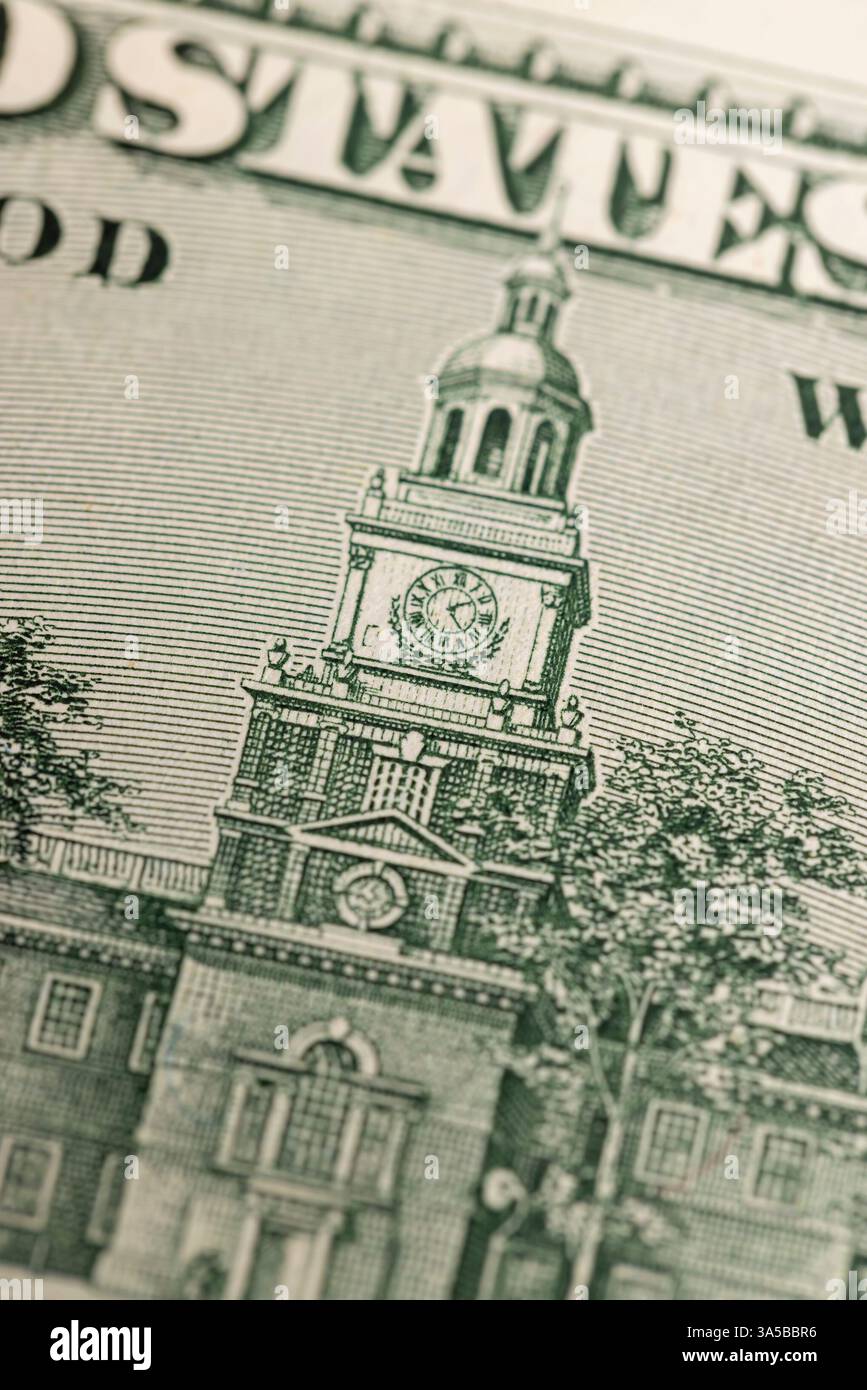 buildings on a hundred dollars with banknote details, details of the ...
