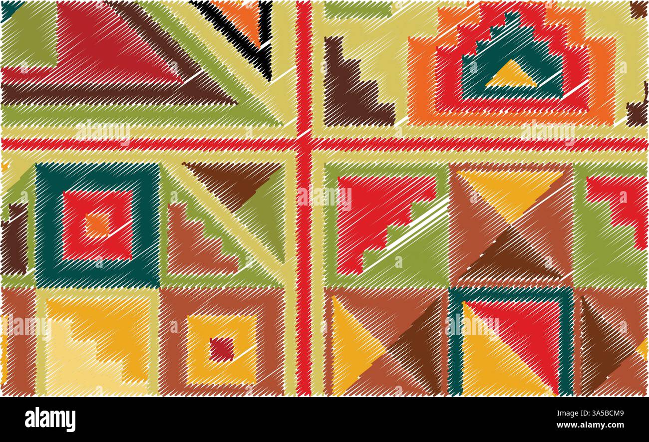 A vibrant geometric composition inspired by Andean textile art ...