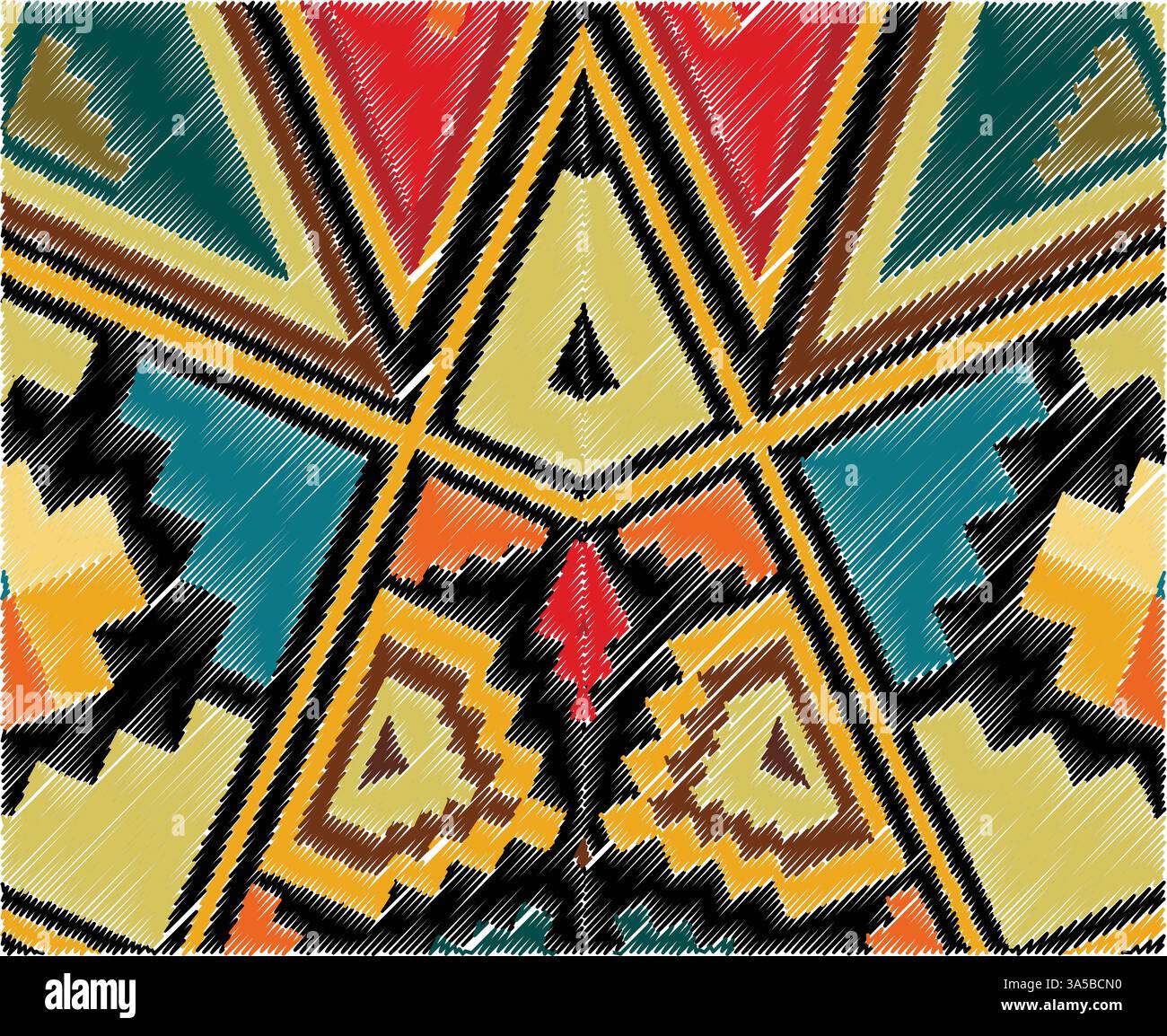 A vibrant geometric composition inspired by Andean textile art ...