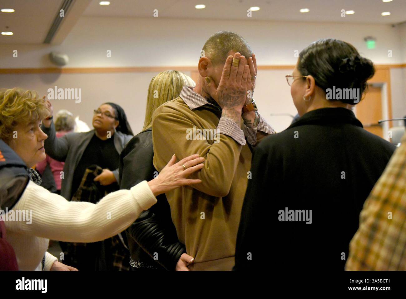 FILE - YDC victim Michael Gilpatrick, center, reacts after Bradley ...
