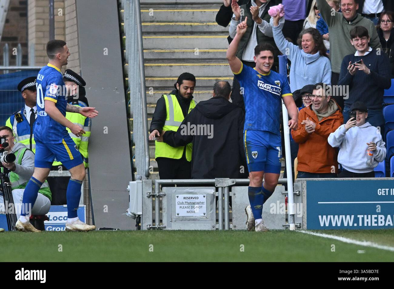 Matty Stevens (14 AFC Wimbledon) celebrates after scoring teams second ...