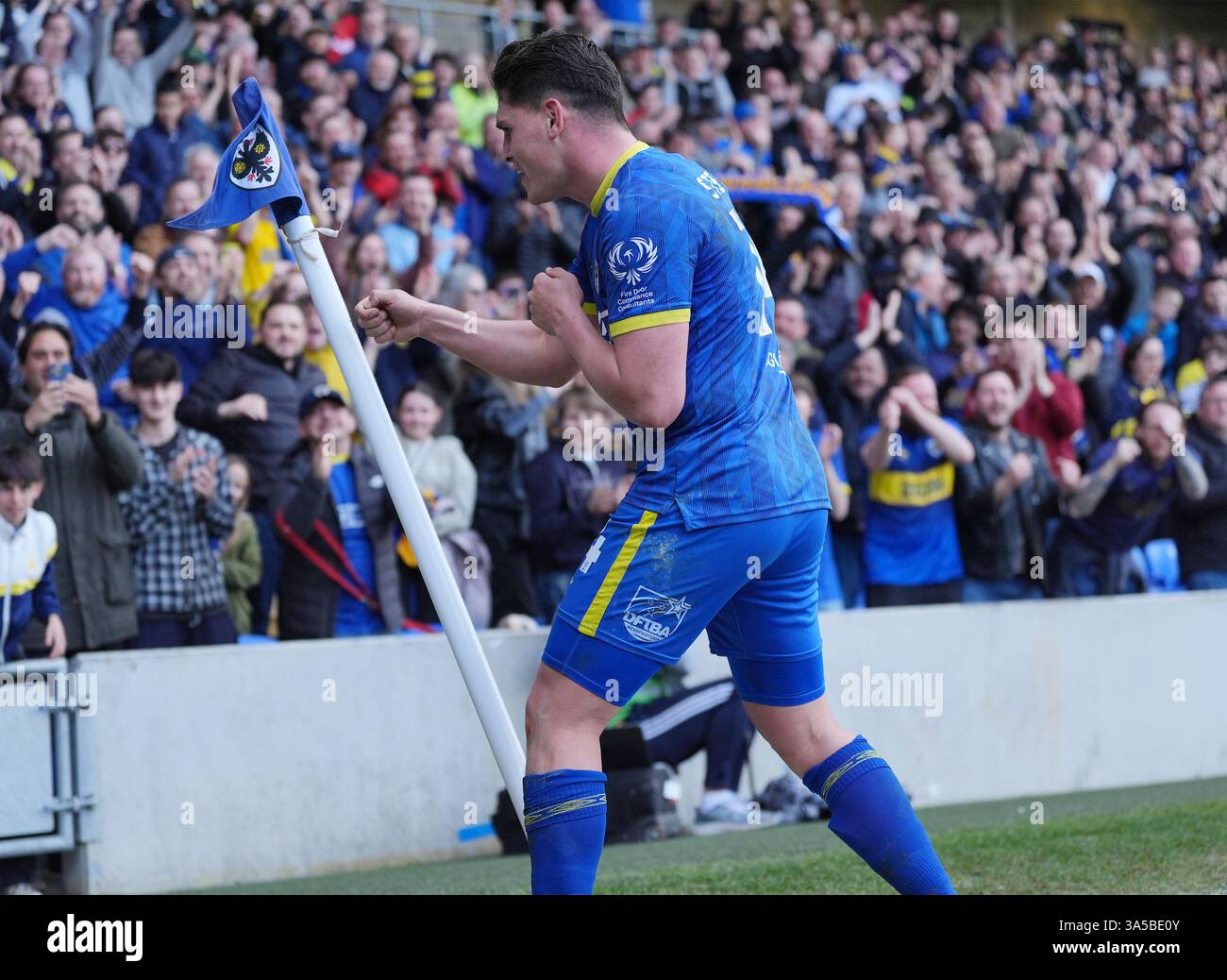AFC Wimbledon's Matty Stevens celebrates scoring during the Sky Bet ...