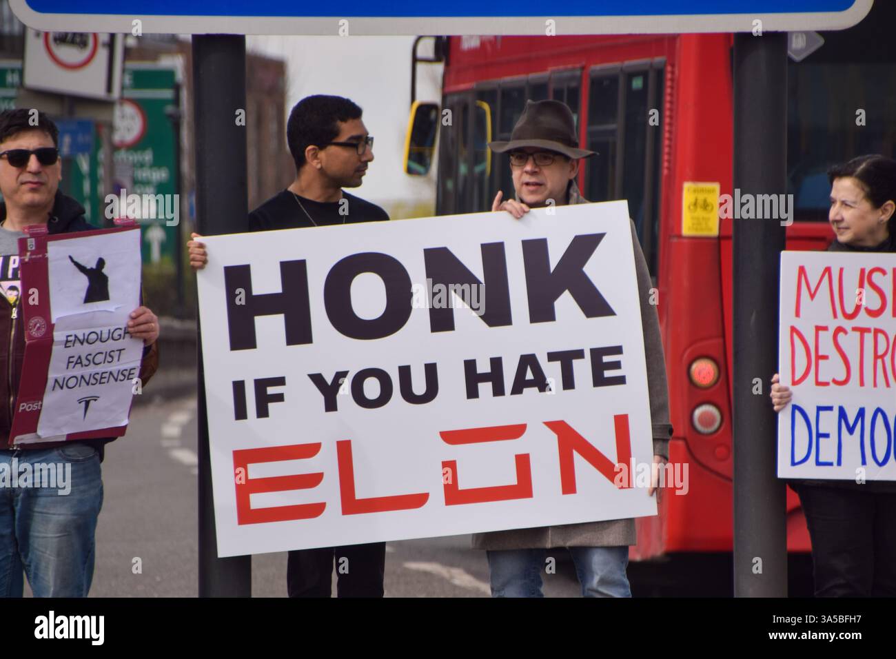 London, UK. 22nd March 2025. Protest against Tesla and Elon Musk ...