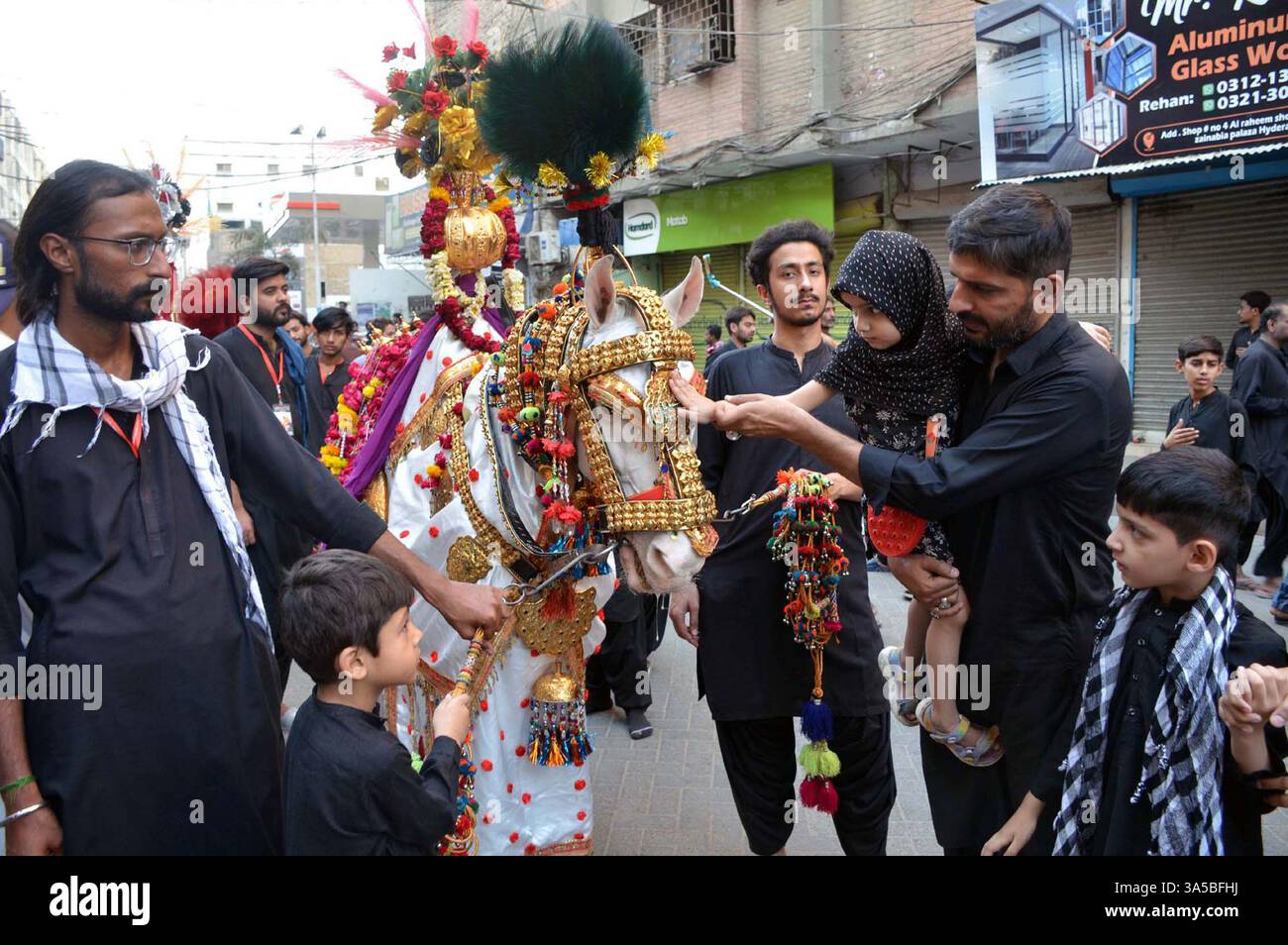 HYDERABAD, PAKISTAN, MAR 22: Shiite Muslims are holding mourning procession on the occasion of ...