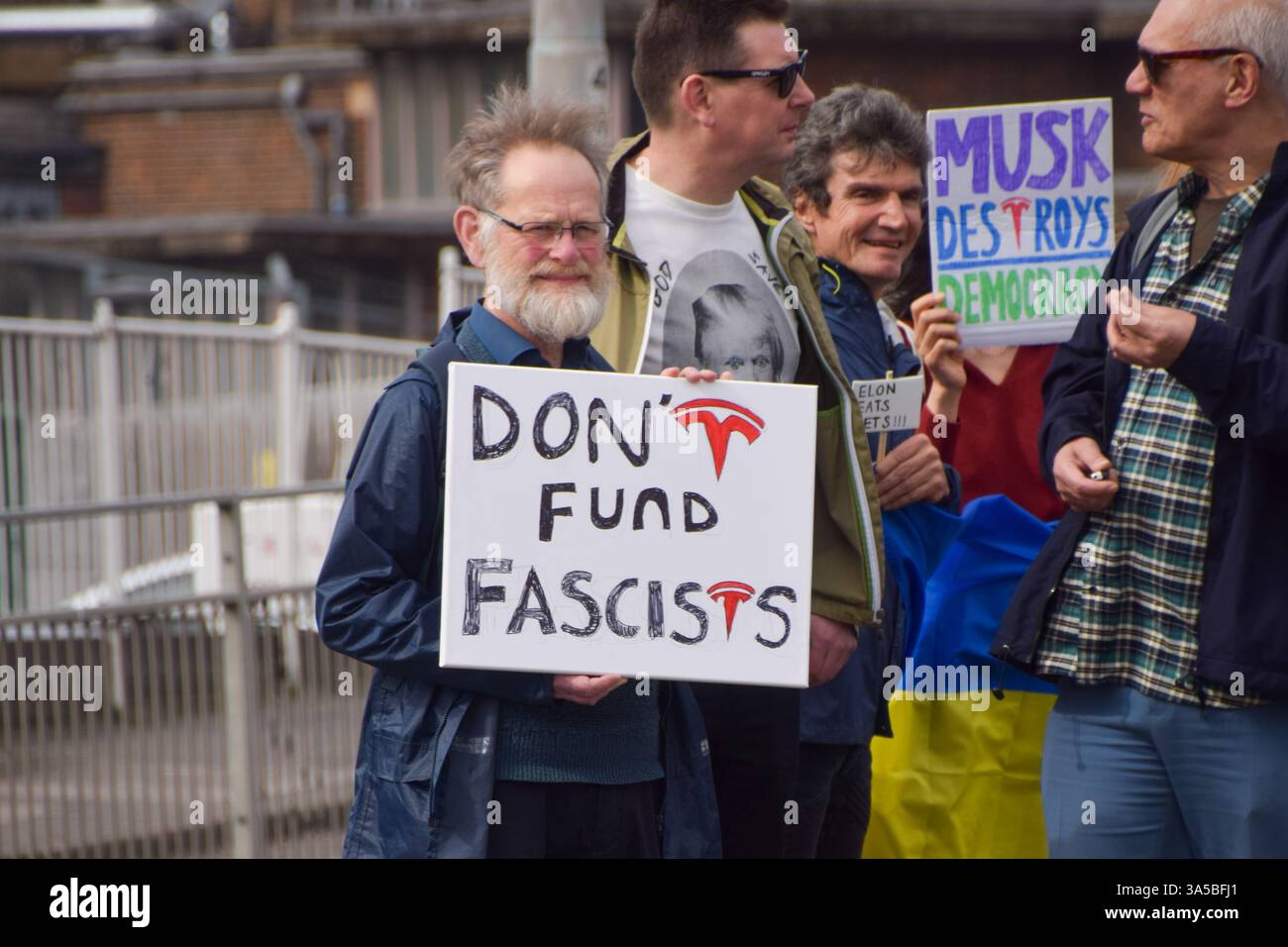 London, UK. 22nd March 2025. Protest against Tesla and Elon Musk ...
